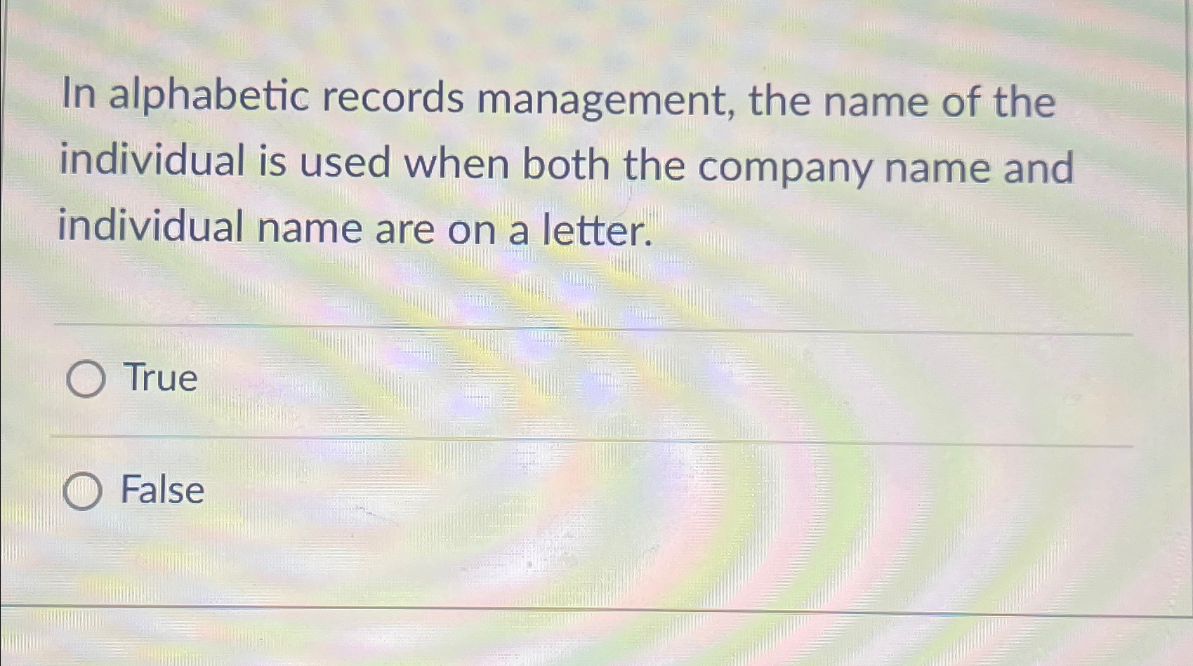Solved In alphabetic records management, the name of the | Chegg.com