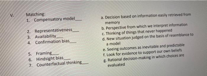 Solved V. Matching: 1. Compensatory model a. Decision based | Chegg.com