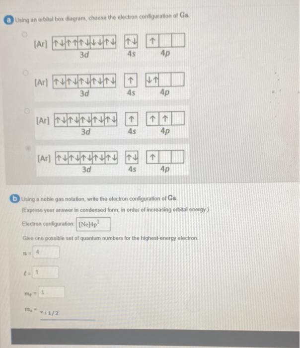 Solved Using an orblal box dlagram, choose the electron | Chegg.com