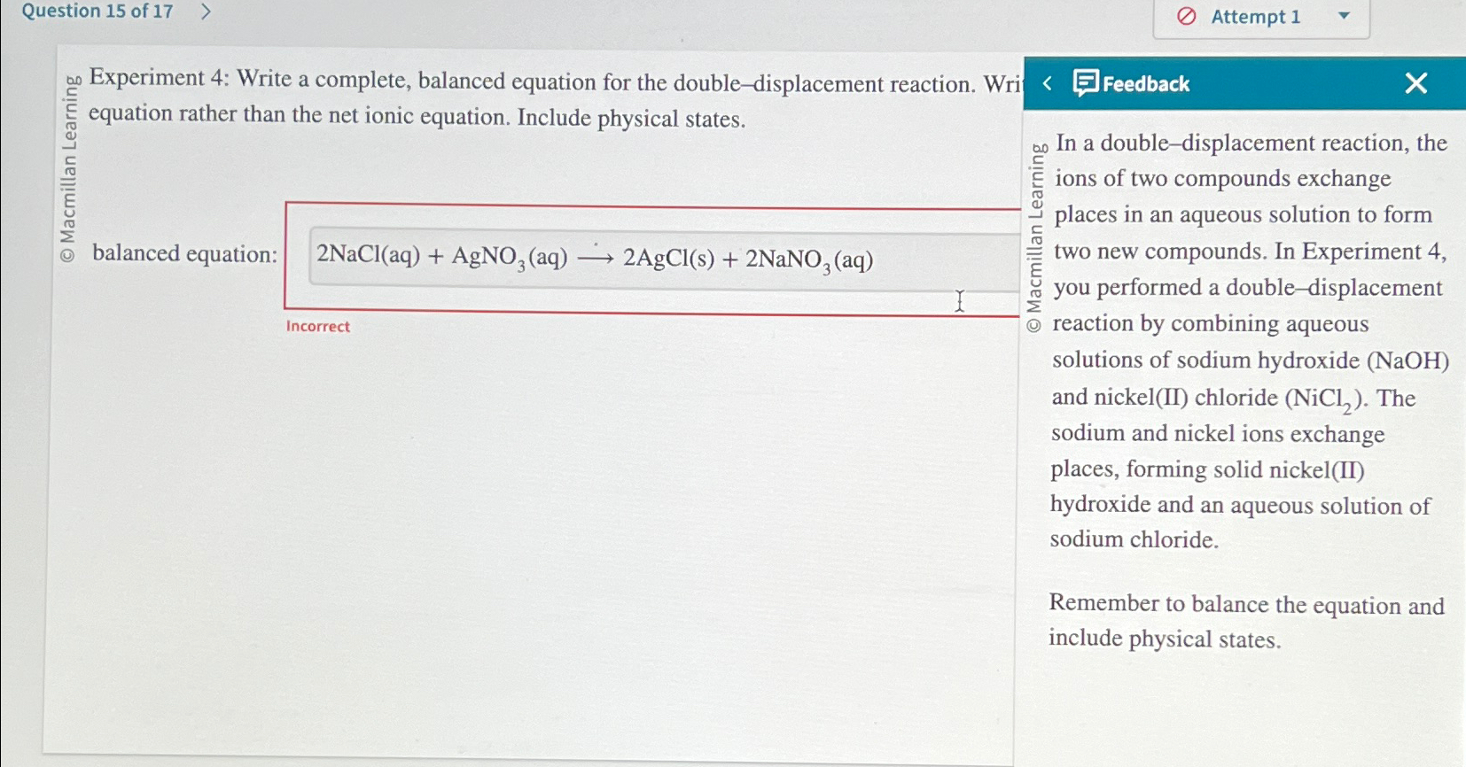 Solved Question 15 ﻿of 17Attempt 1an a double-displacement | Chegg.com