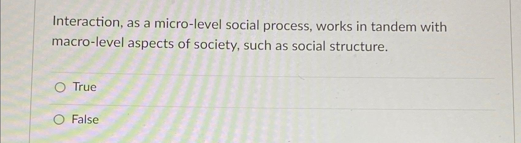 Interaction, as a micro-level social process, works | Chegg.com