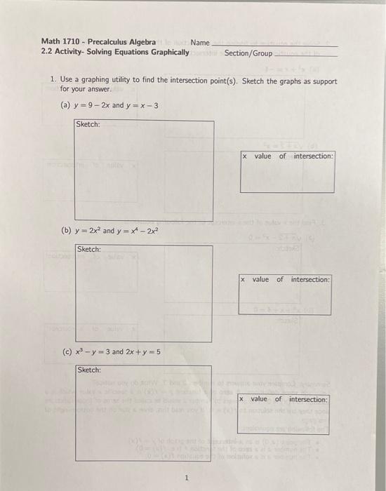 Math 1710 - Precalculus Algebra Name 2.2 Activity- | Chegg.com