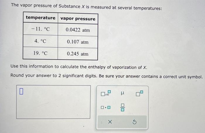 [Solved]: The vapor pressure of Substance ( X ) is measur