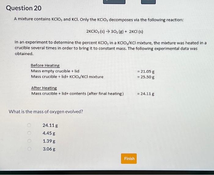 Solved A mixture contains KClO, and KCl. Only the KClO, | Chegg.com