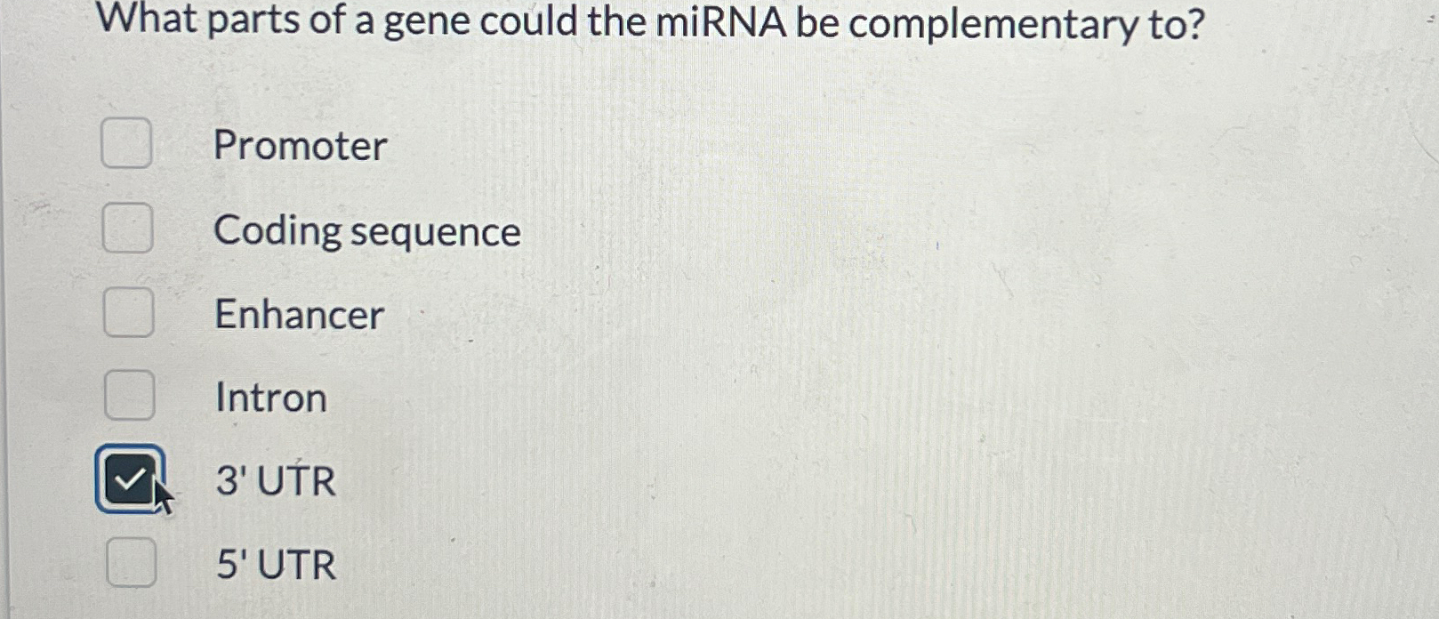 Solved What parts of a gene could the miRNA be complementary | Chegg.com