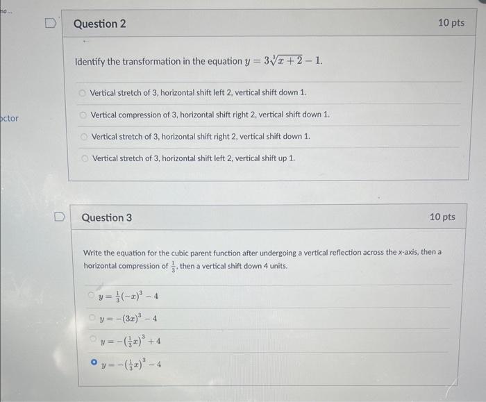 Solved Identify the transformation in the equation: | Chegg.com