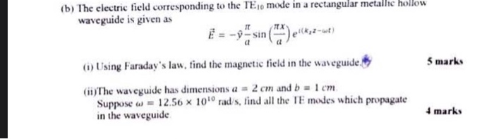 Solved (b) The electric field corresponding to the TE10 mode | Chegg.com
