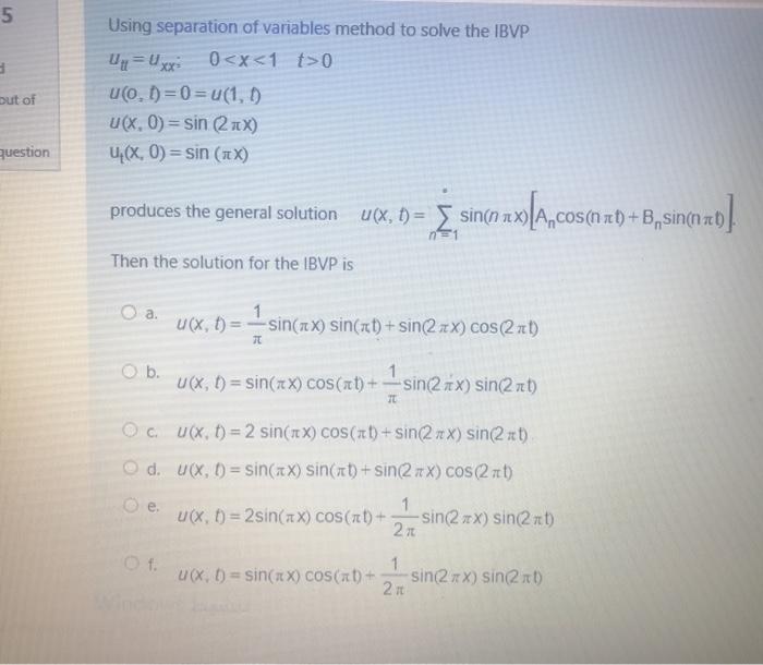 Solved 5 Using separation of variables method to solve the | Chegg.com
