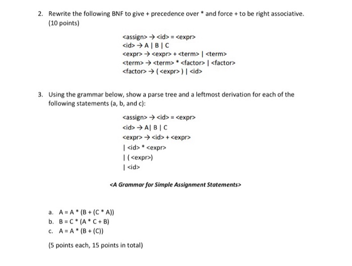 Solved 2. Rewrite the following BNF to give + precedence | Chegg.com Solved 2. Rewrite the following BNF to give + precedence | Chegg.com