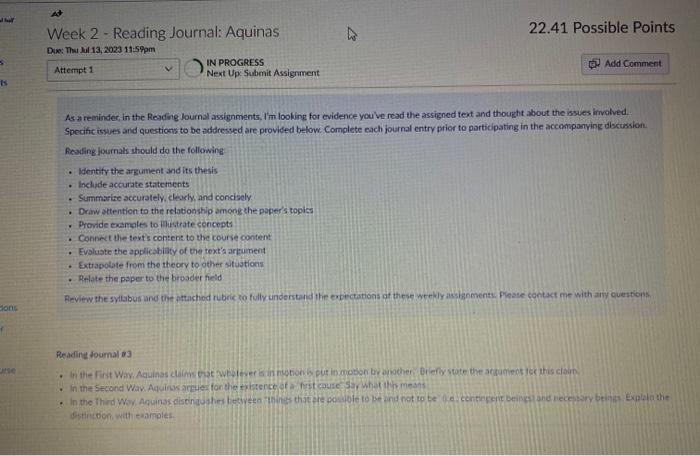 As a reminder, in the Reading Journal assignments. | Chegg.com