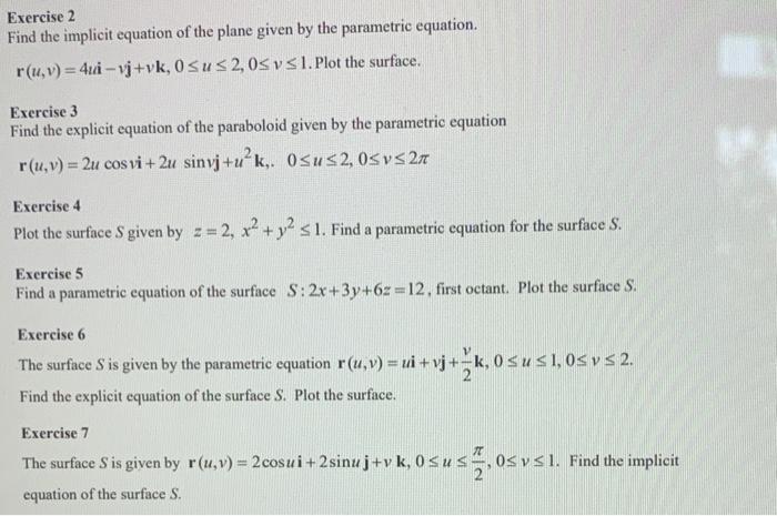 Solved Exercise 2 Find the implicit equation of the plane | Chegg.com