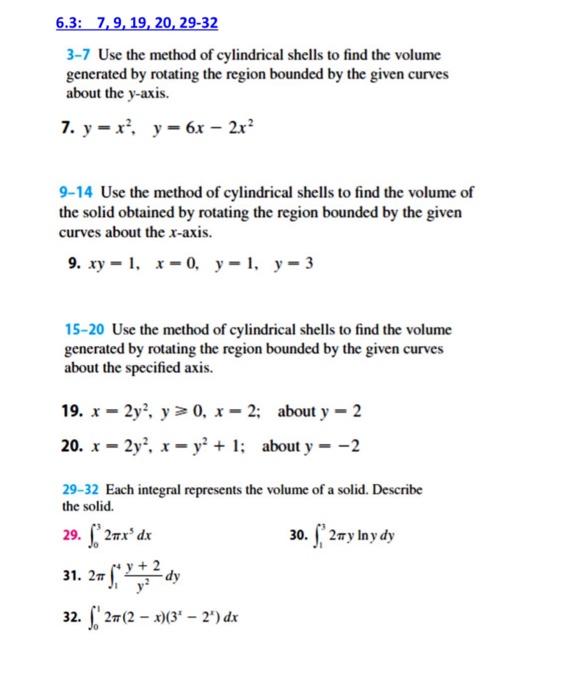 Solved 3-7 Use the method of cylindrical shells to find the | Chegg.com