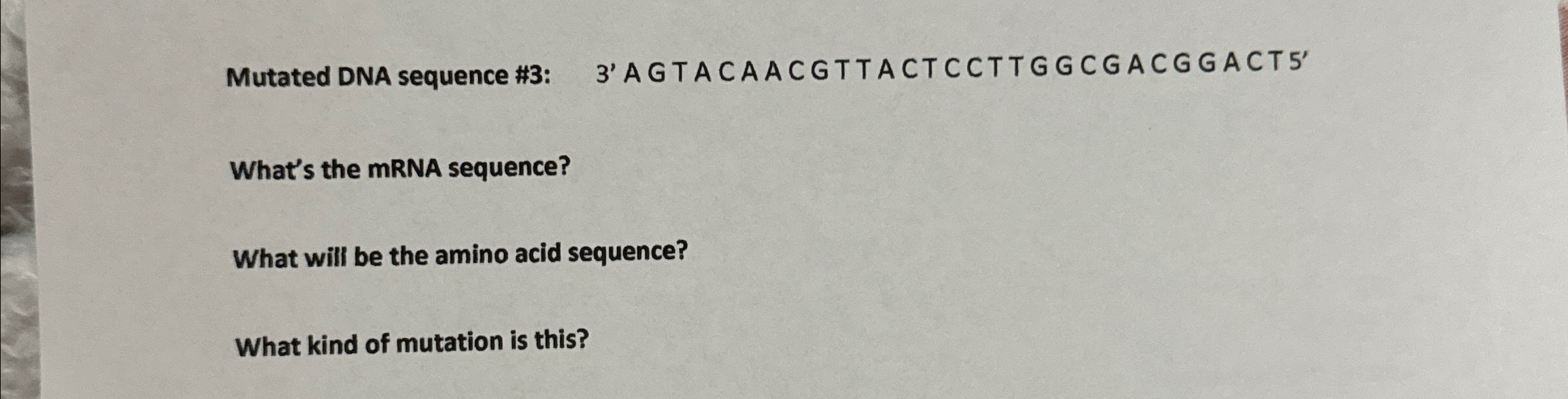 Solved Mutated DNA sequence #3: 3' | Chegg.com