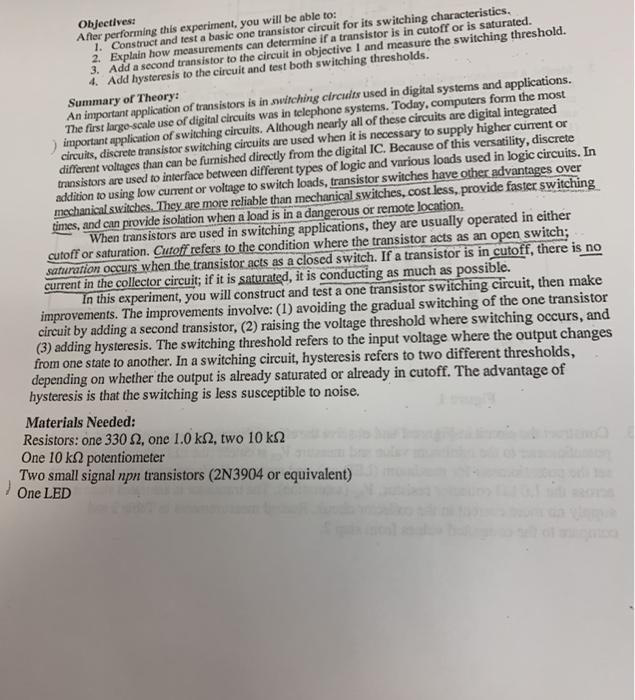 Solved Procedure: 1. Measure and record the values of the | Chegg.com