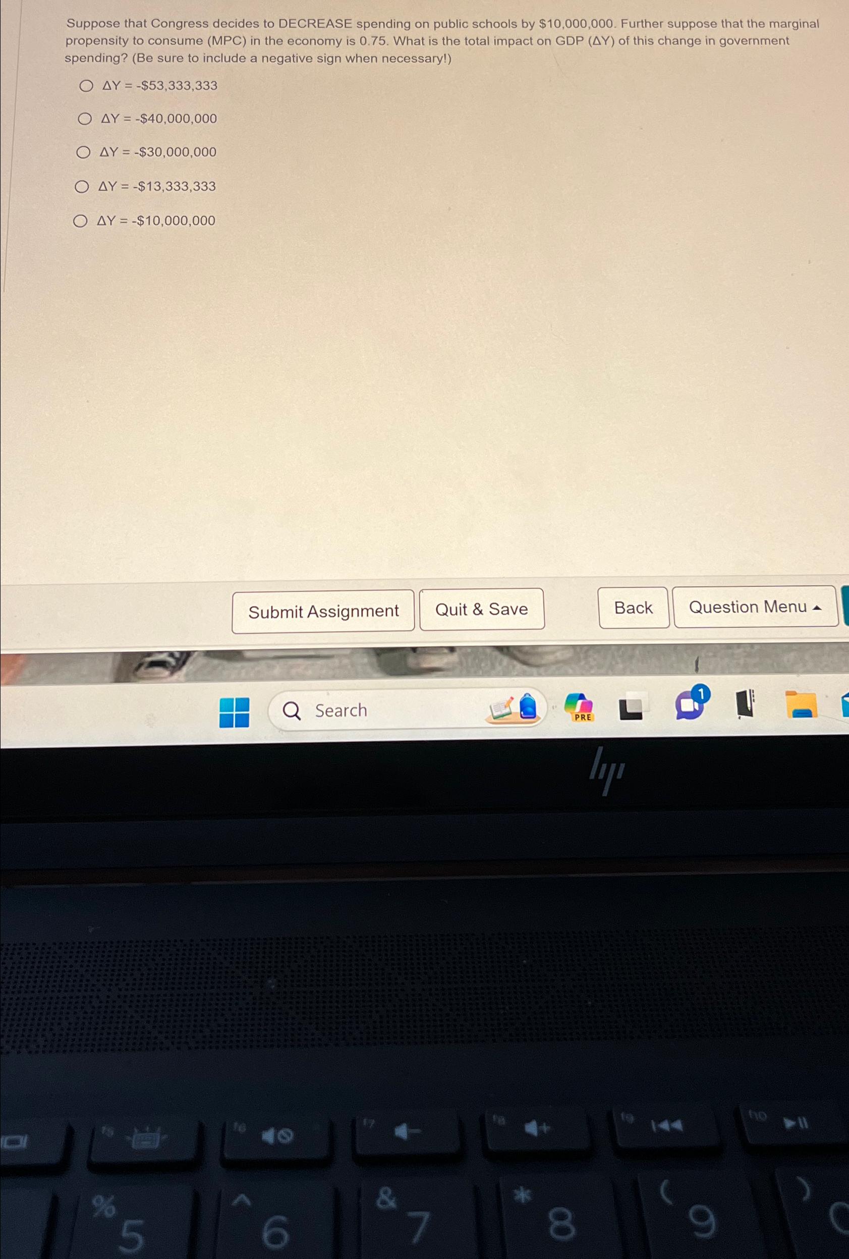 Solved Suppose that Congress decides to DECREASE spending on | Chegg.com