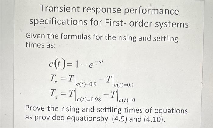 Solved Transient response performance specifications for | Chegg.com