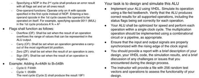 Solved - Problem: Design a simple ALU using VHDL capable of | Chegg.com