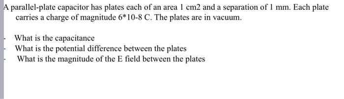 Solved A parallel-plate capacitor has plates each of an area | Chegg.com