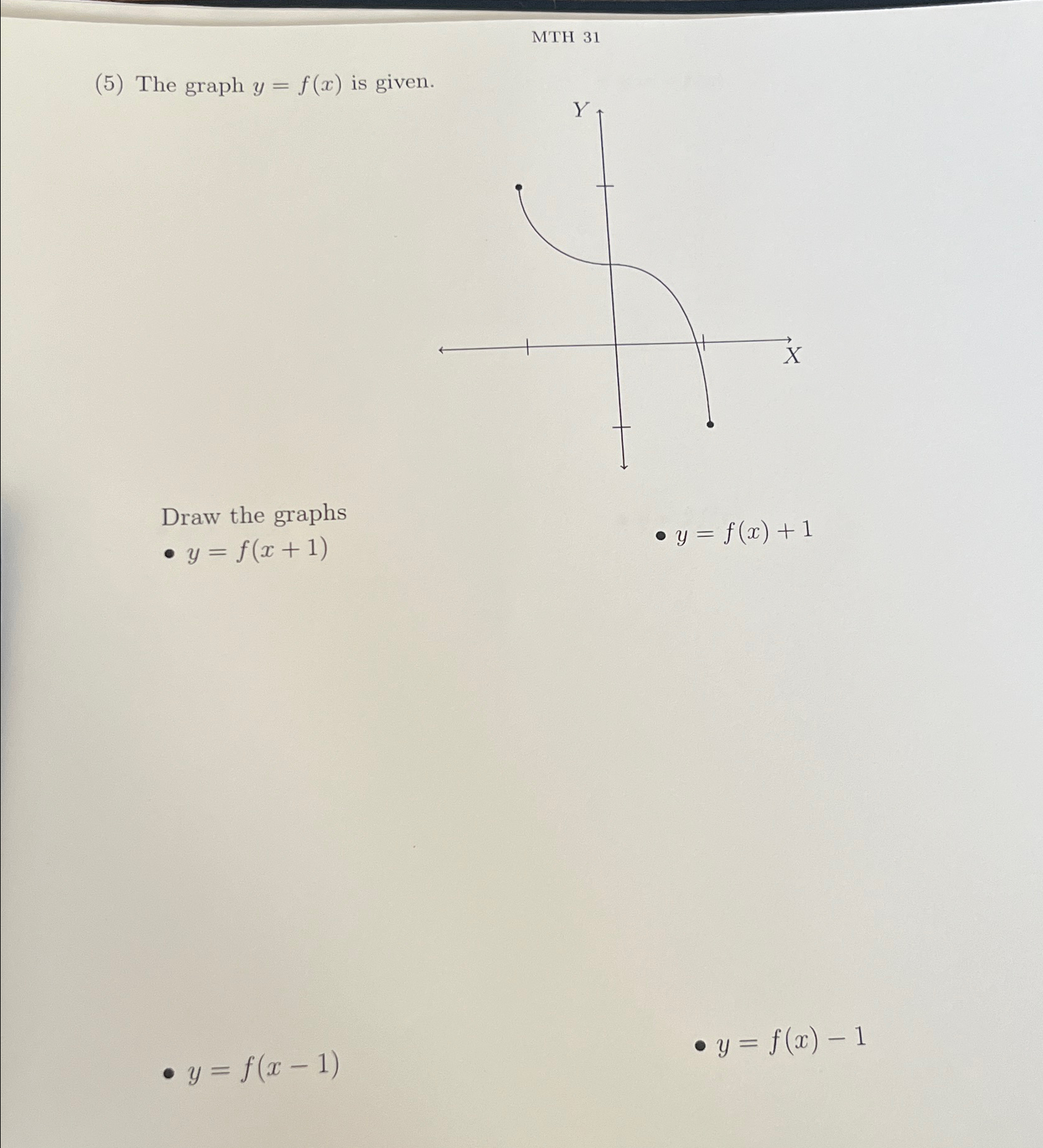 Solved MTH 31(5) ﻿The graph y=f(x) ﻿is give-Draw the | Chegg.com
