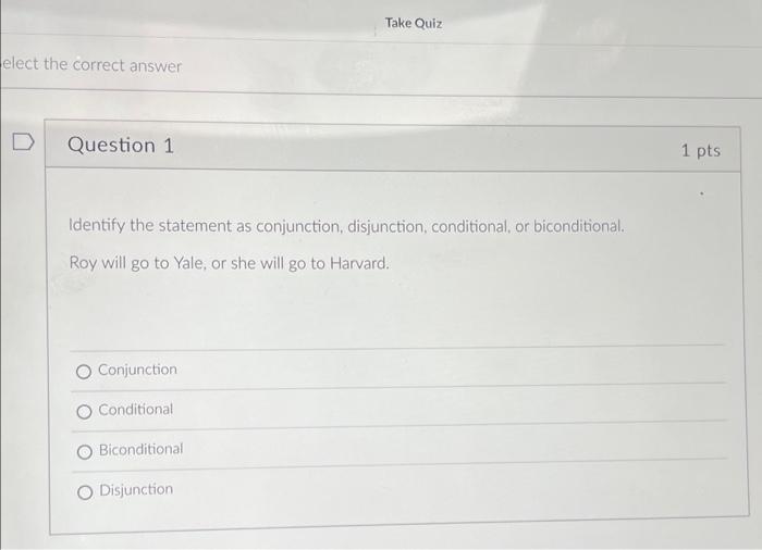 Solved elect the correct answer Question 1 Take Quiz | Chegg.com