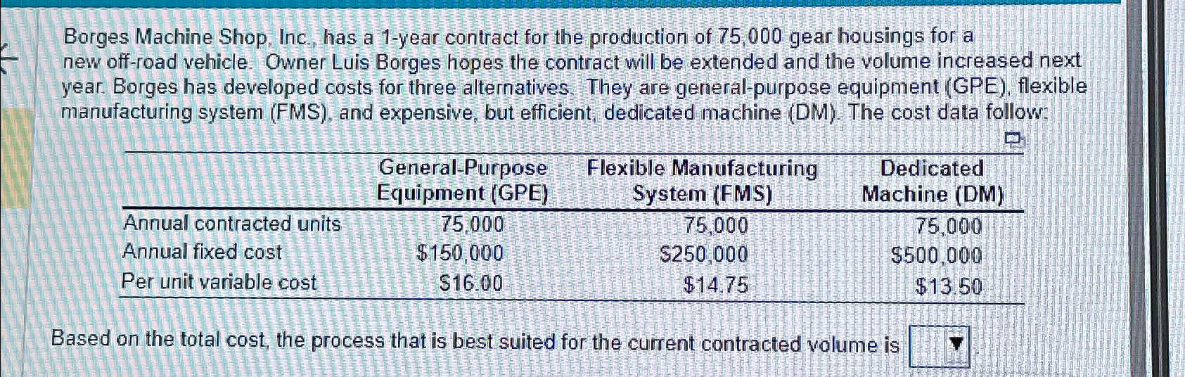 Solved Borges Machine Shop. Inc., has a 1-y'ear contract for | Chegg.com