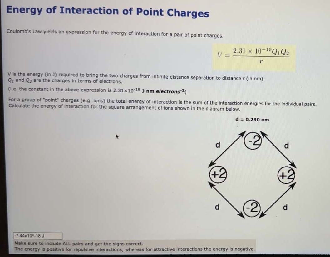 Solved Energy of Interaction of Point ChargesCoulomb's Law | Chegg.com