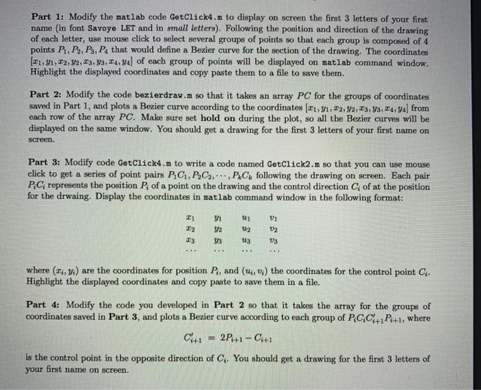 Part 1: Modify the matlab code GetClick4.n to display | Chegg.com