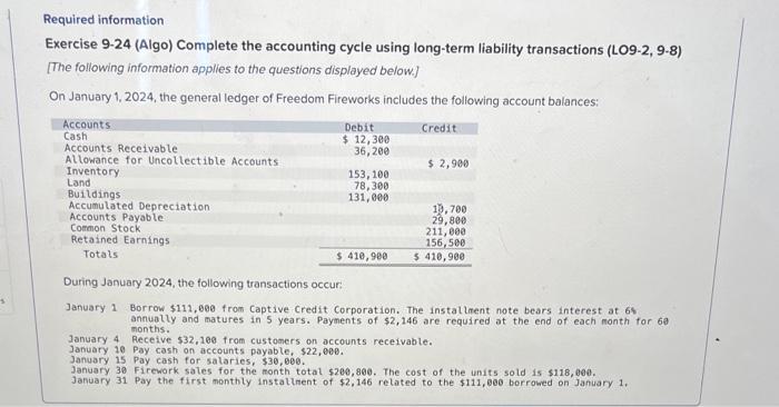 Solved Required information Exercise 9-24 (Algo) Complete | Chegg.com