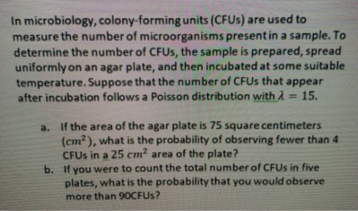 Solved In microbiology, colony-forming units (CFUs) are used | Chegg.com