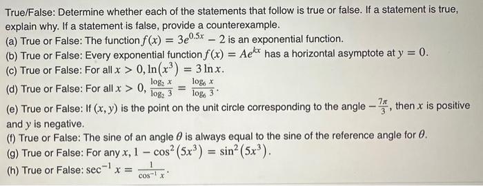 Solved True/False: Determine whether each of the statements | Chegg.com