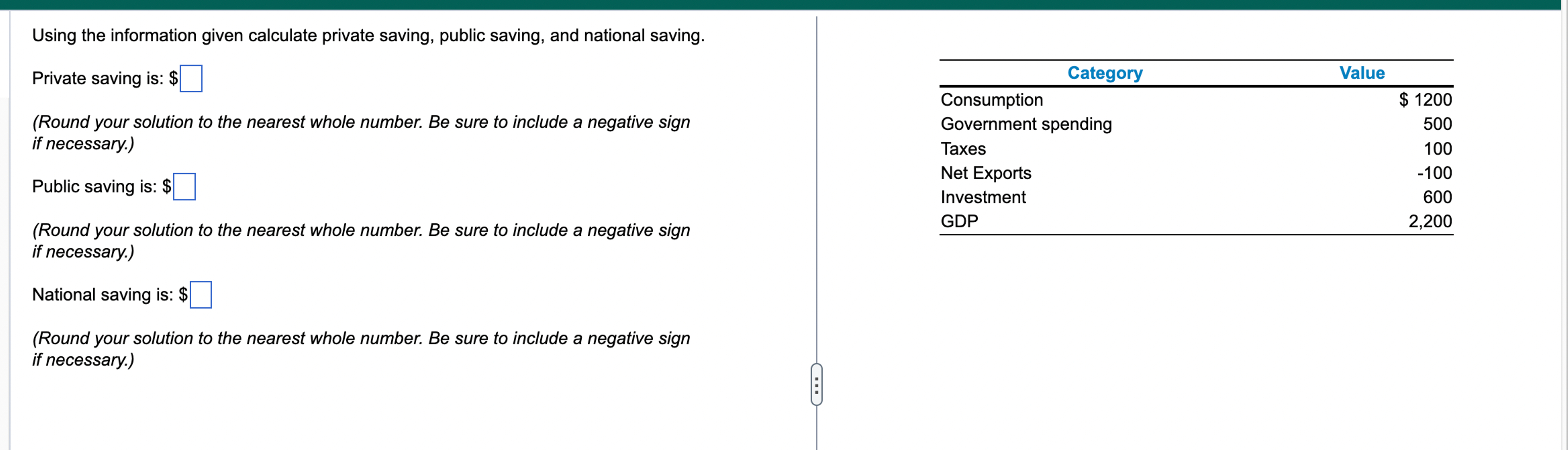 Solved Using the information given calculate private saving, | Chegg.com