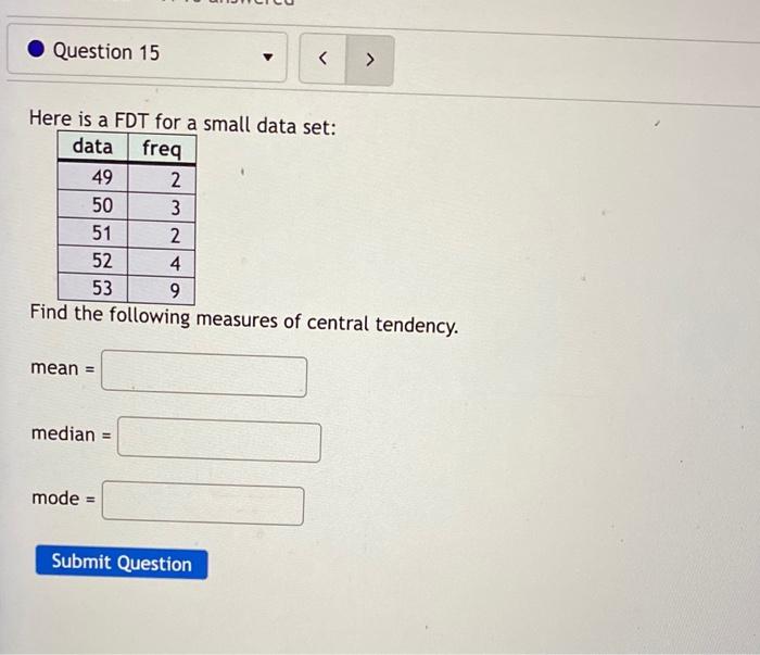 Here is a FDT for a small data set: Find the | Chegg.com