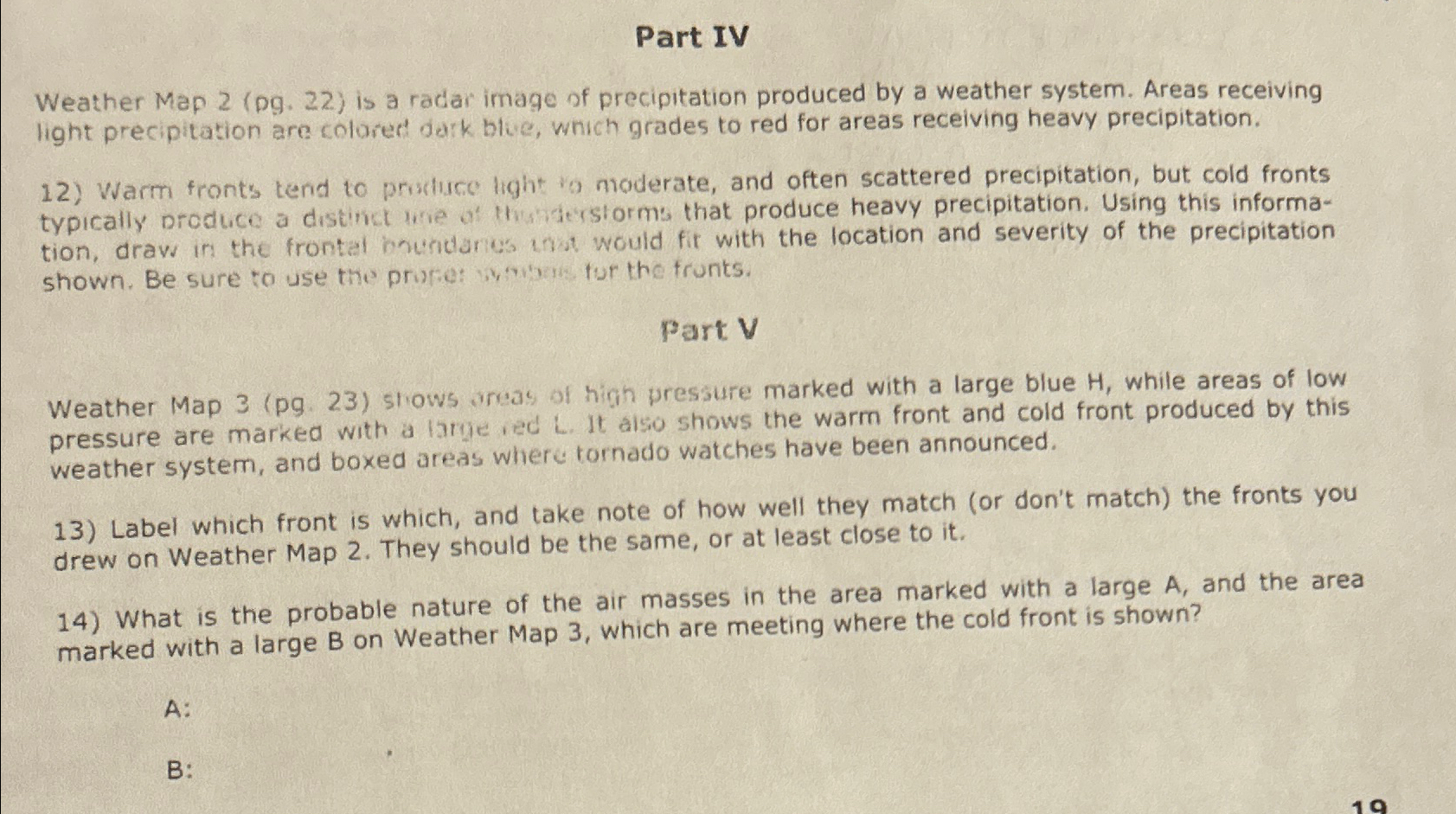 Solved Part IVWeather Map 2 (pg. 22) ﻿is a radar image of | Chegg.com