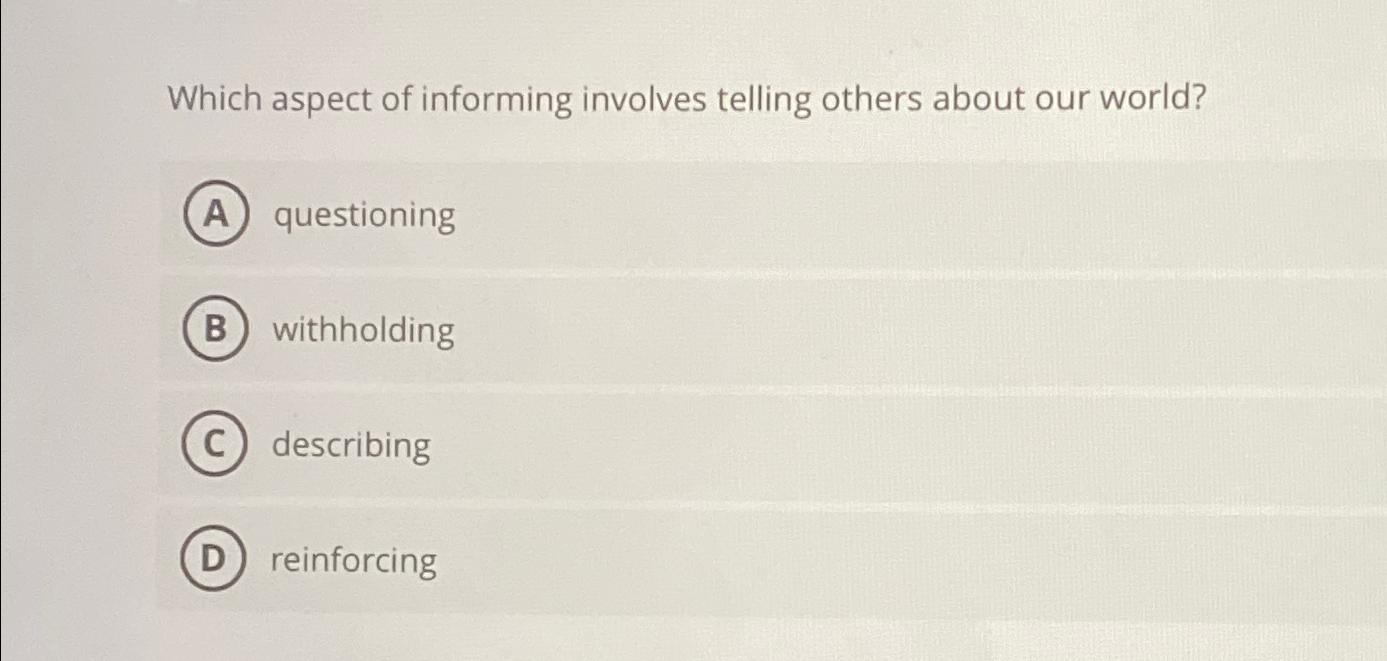 Solved Which aspect of informing involves telling others | Chegg.com