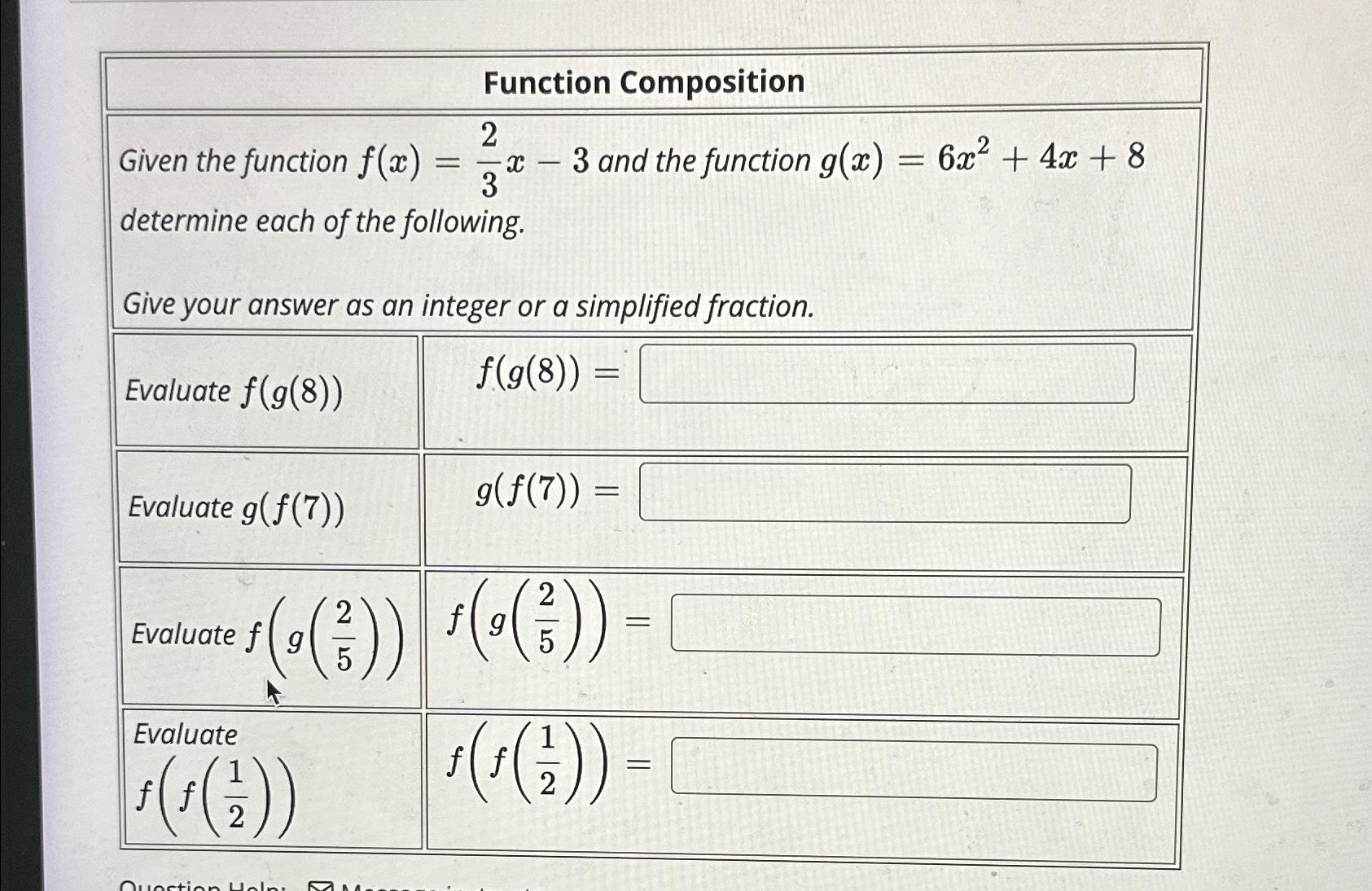 Solved Function CompositionGiven the function f(x)=23x-3 | Chegg.com