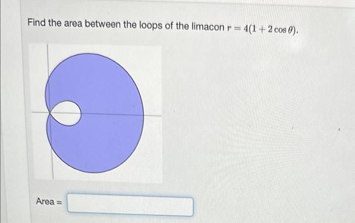 Solved Find the area between the loops of the limacon | Chegg.com