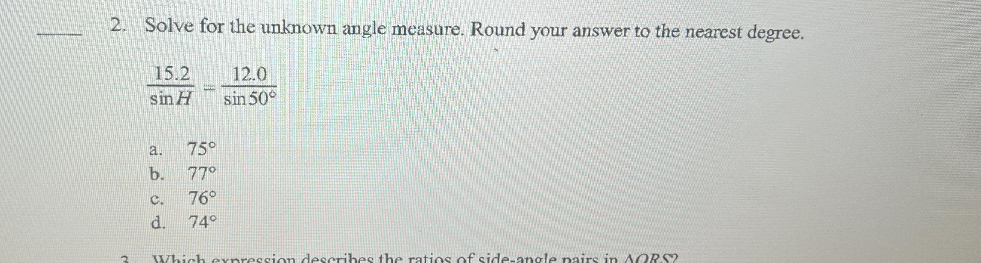 Solved Solve for the unknown angle measure. Round your | Chegg.com
