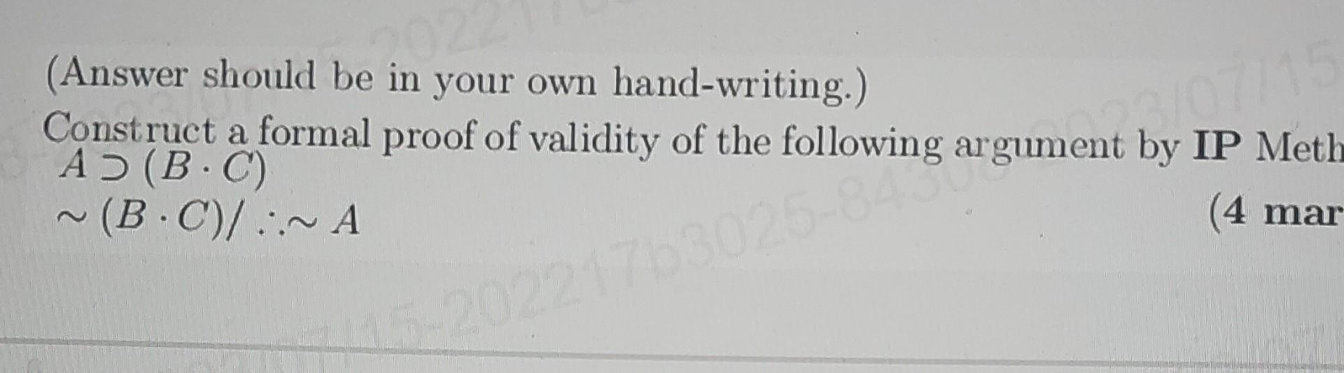 (Answer should be in your own hand-writing.) | Chegg.com