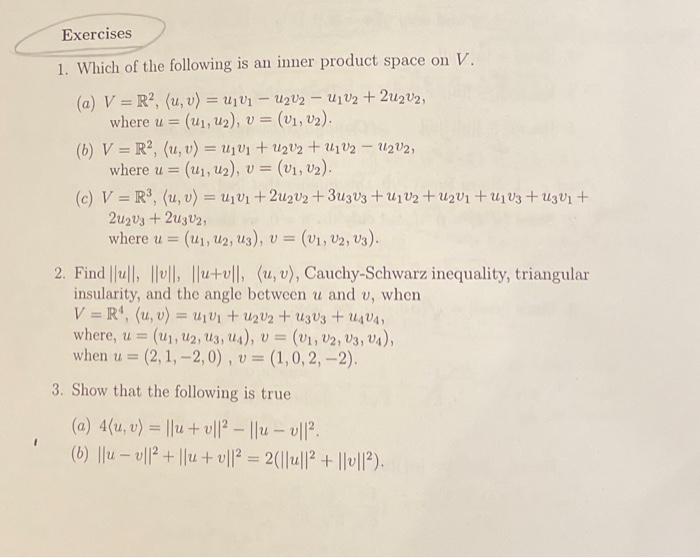 Solved 1. Which of the following is an inner product space | Chegg.com