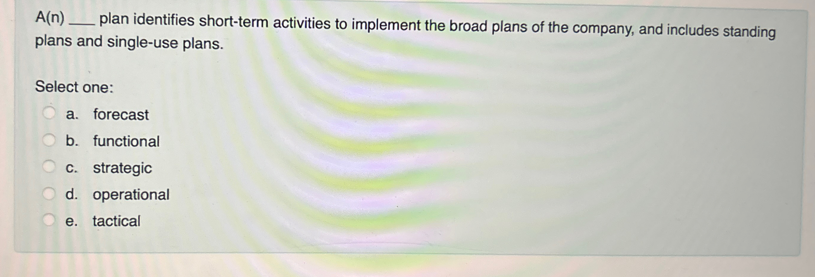 Solved A(n) ﻿plan identifies short-term activities to | Chegg.com