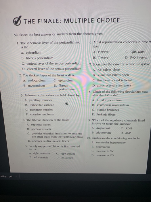 Solved THE FINALE: MULTIPLE CHOICE 50. Select the best | Chegg.com