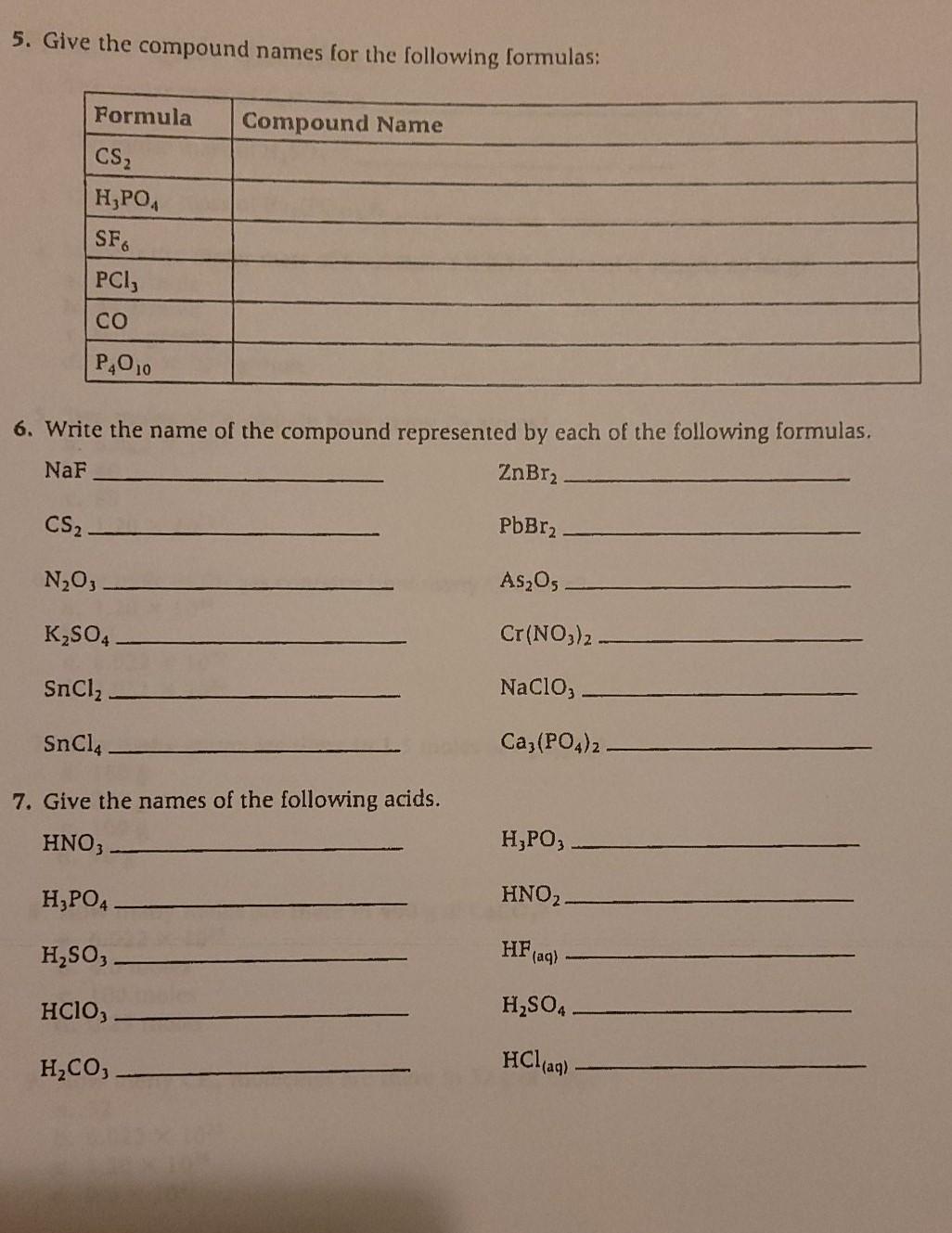 Solved 5. Give the compound names for the following | Chegg.com