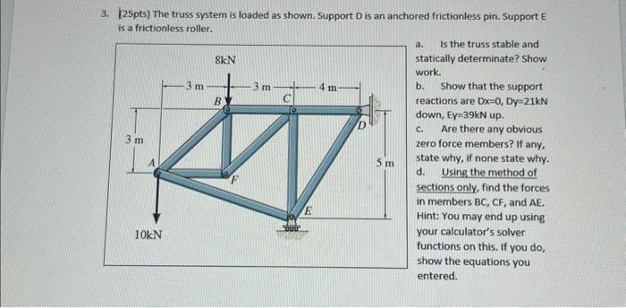 Solved 3. (25pts) The truss system is loaded as shown. | Chegg.com