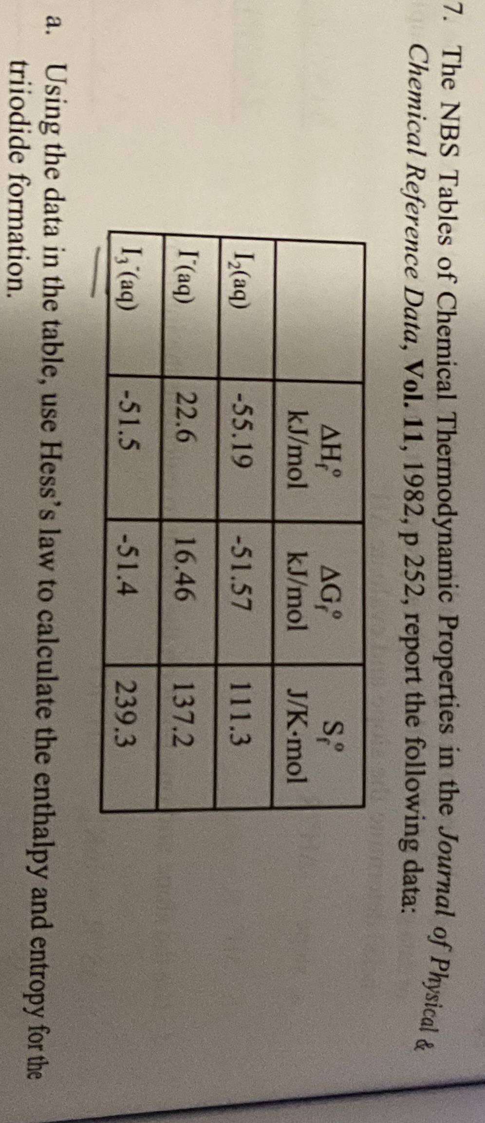 Solved The NBS Tables of Chemical Thermodynamic Properties | Chegg.com