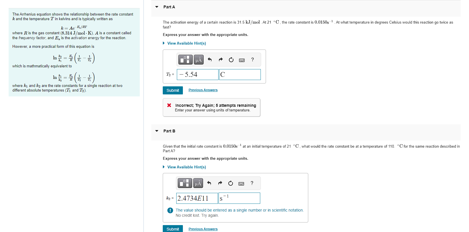 Solved The Arrhenius equation shows the relationship between | Chegg.com
