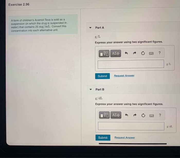 Solved Exercise 2.96 A form of children's Acamol-Teva is | Chegg.com