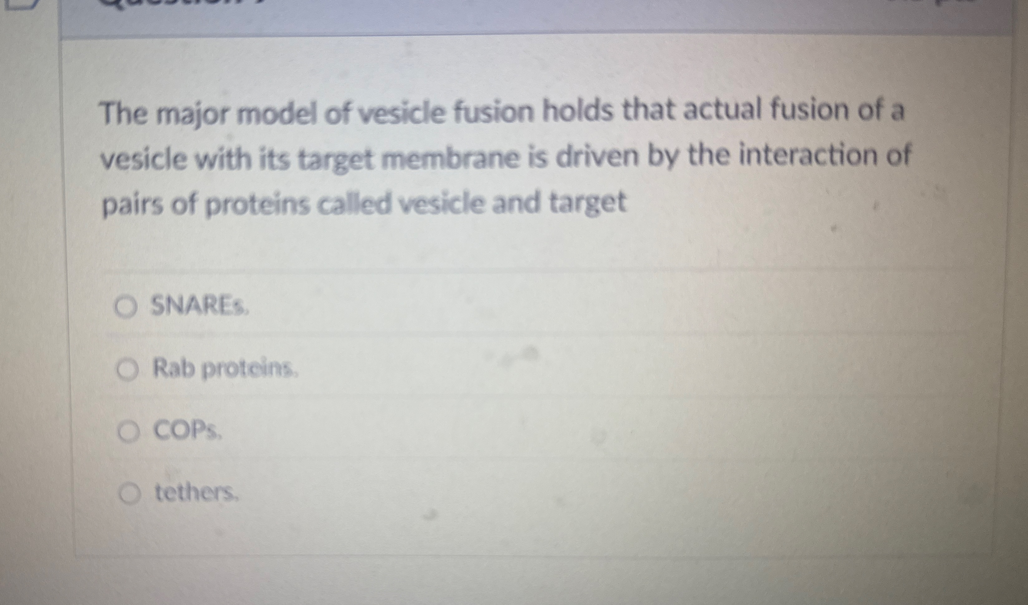 Solved The major model of vesicle fusion holds that actual | Chegg.com
