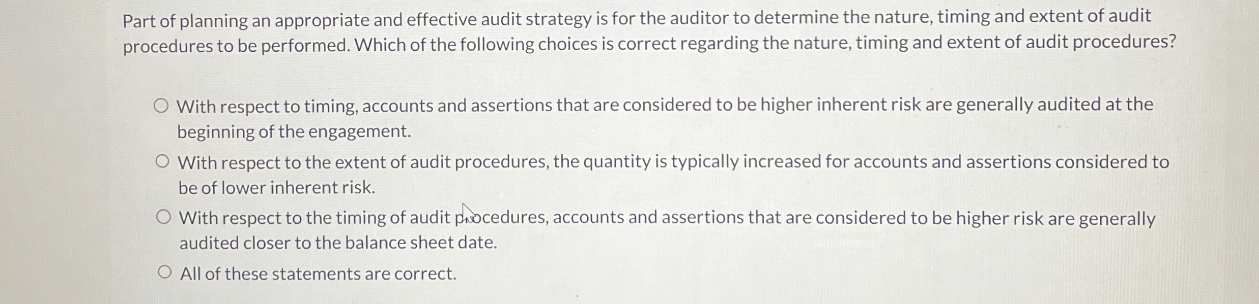 Solved Part of planning an appropriate and effective audit | Chegg.com
