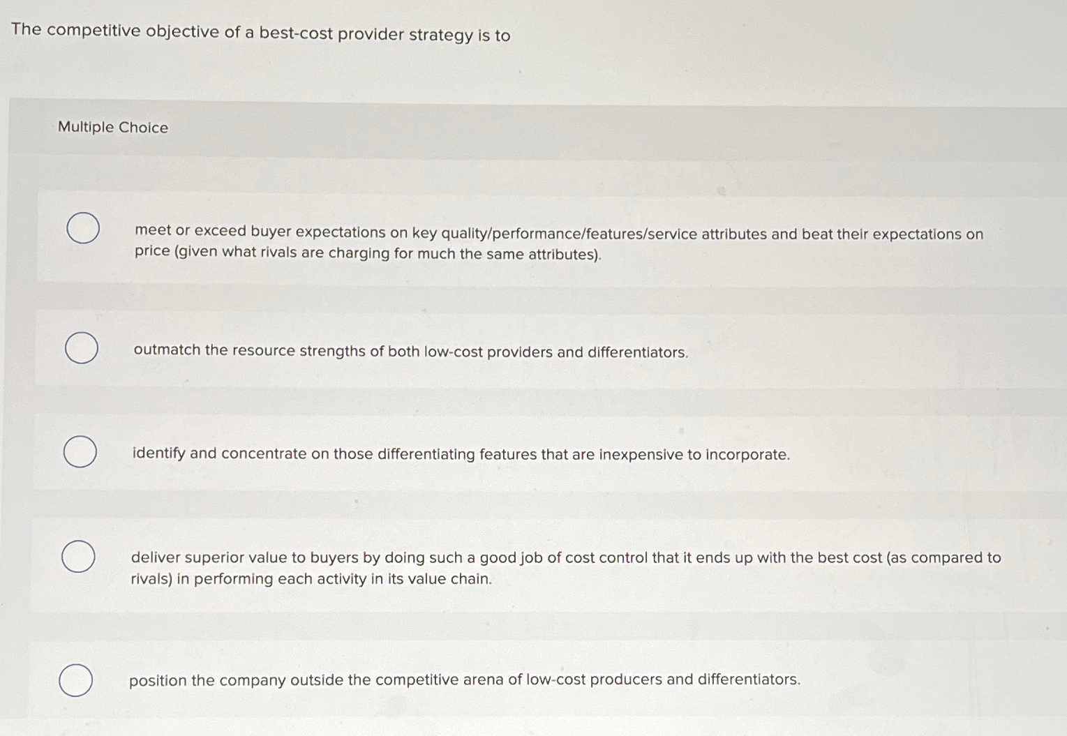 Solved The competitive objective of a best-cost provider | Chegg.com