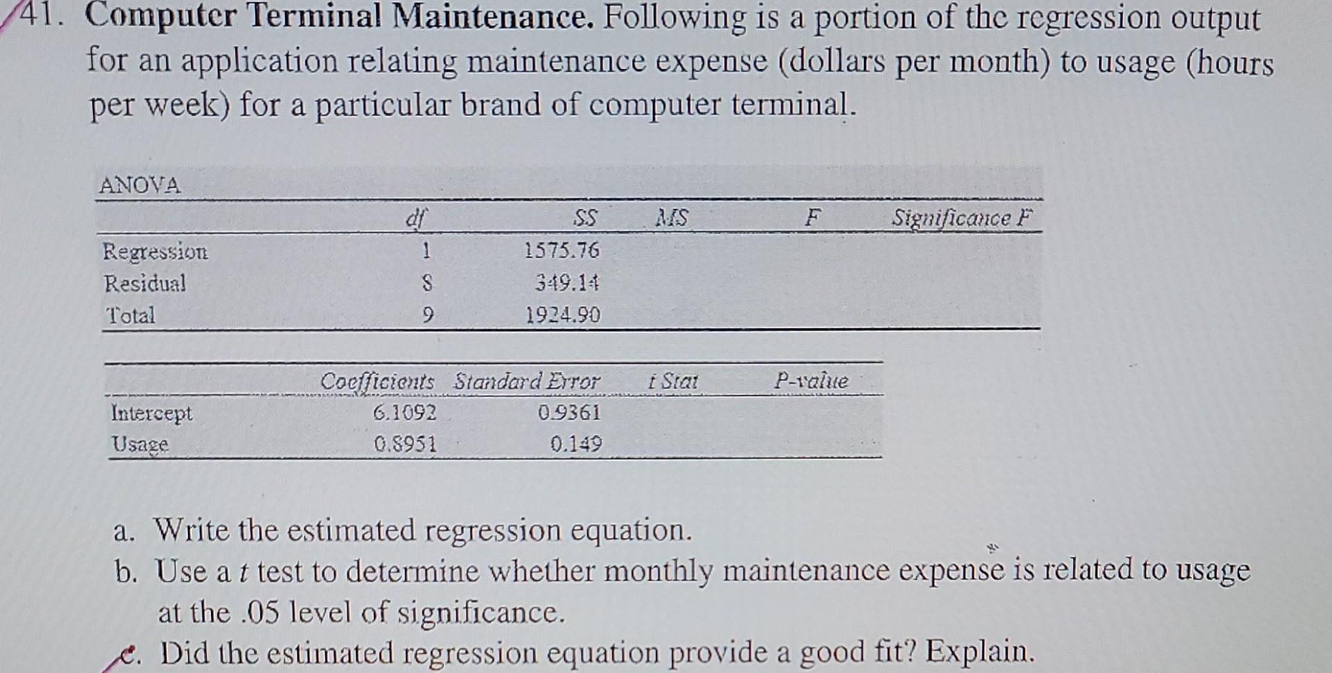 Solved 41. Computer Terminal Maintenance. Following is a | Chegg.com